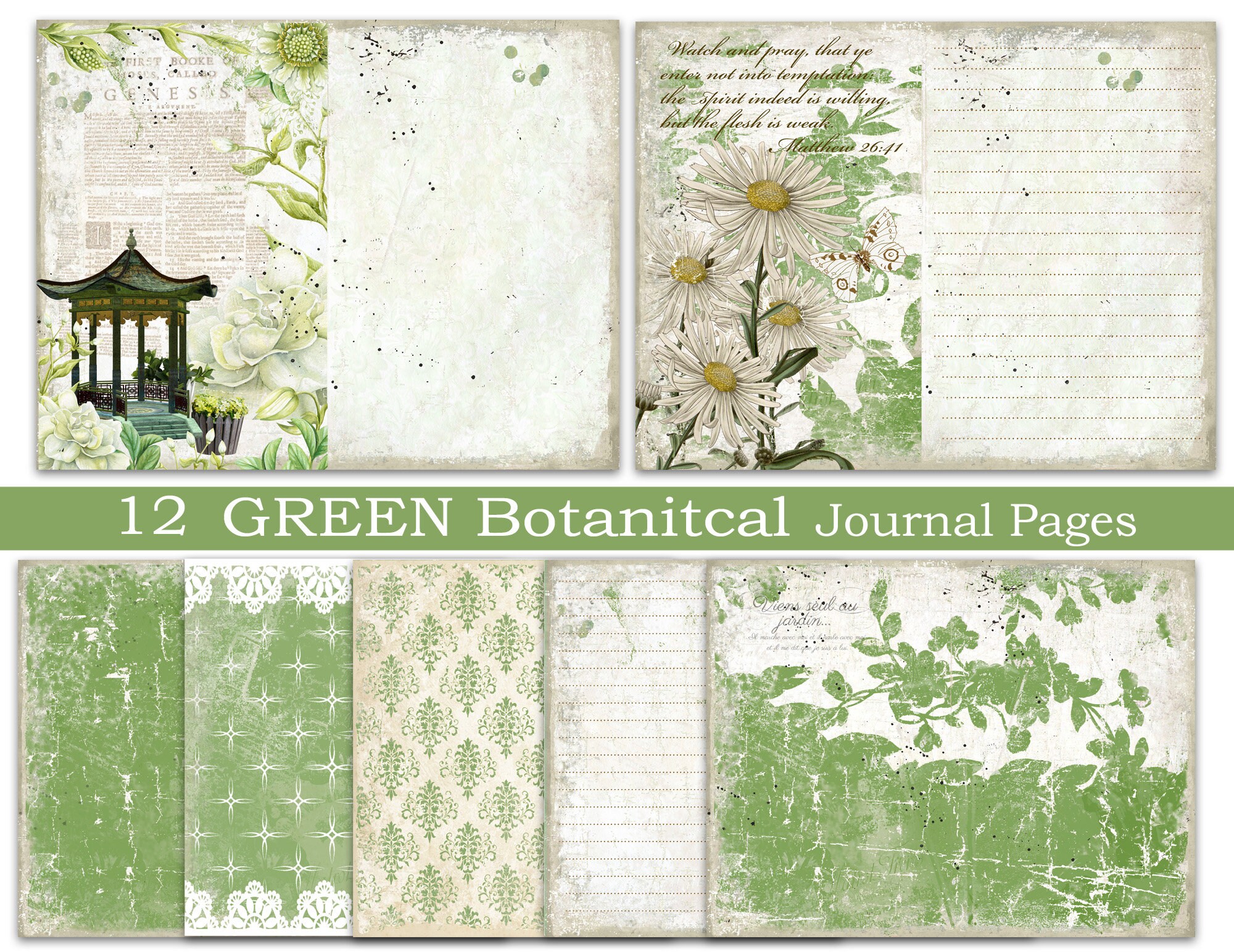 Printable Green Botanical Journal Kit Prayer Journal - Etsy