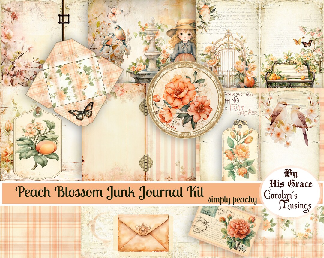 Junk Journal Kit, Peach Blossom, Summer, Garden Flowers, Simply Peachy ...