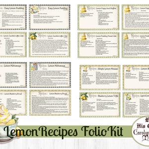 Lemon Recipes Folio Journal Kit: Printable Recipe Book (digital ...