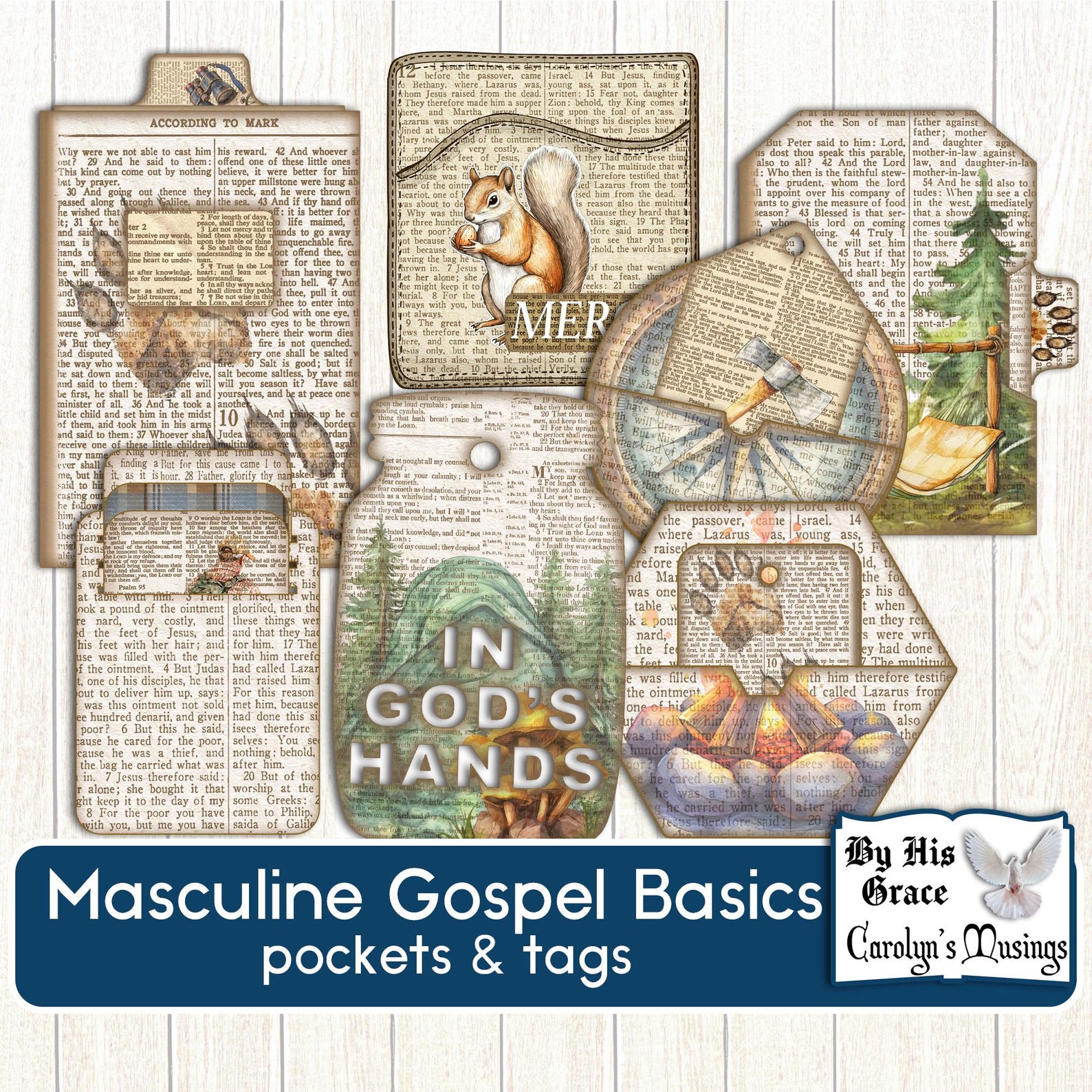 Christian Junk Journal Tags and Pockets: Gospel Basics Collage (digital ...