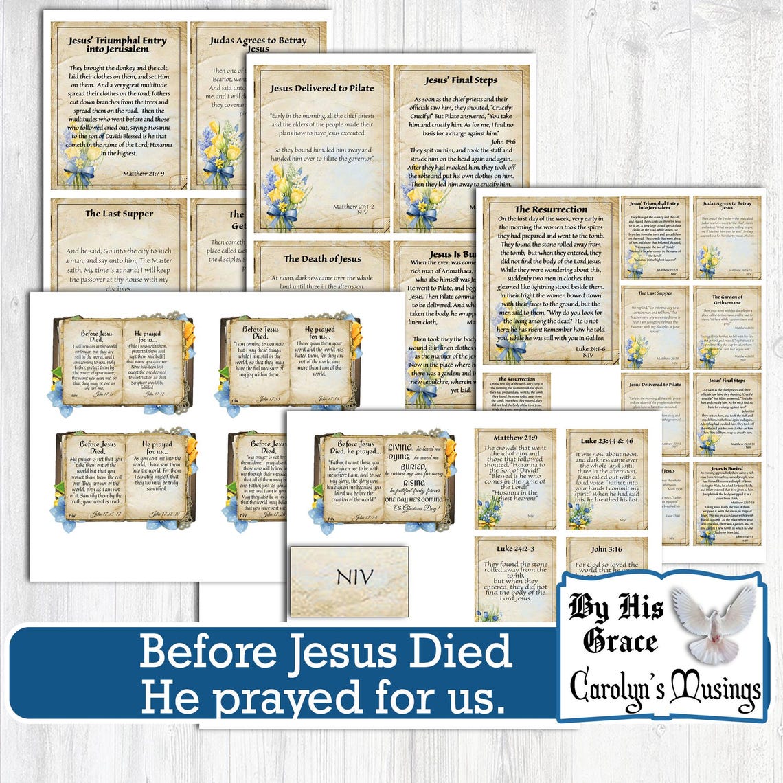 Easter Story Scripture Cards: KJV NIV Prayer Journal Kit (digital ...