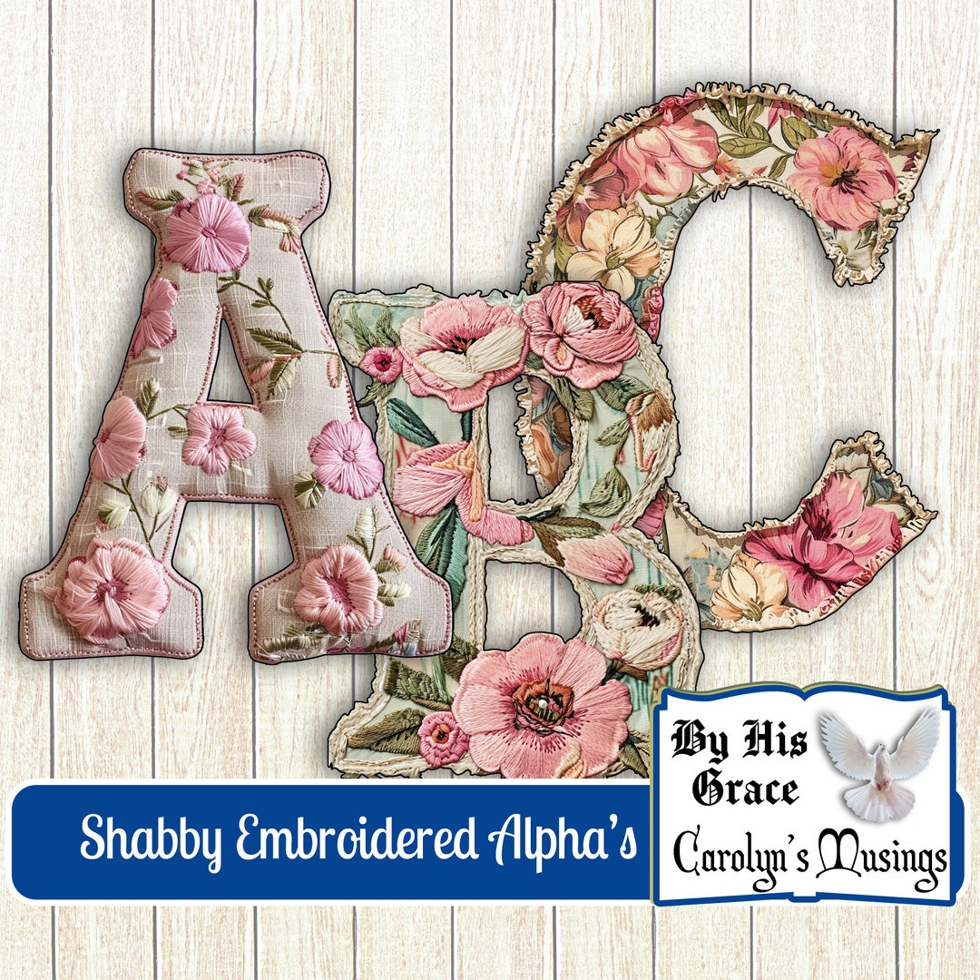Shabby Embroidered Alphabet: Floral Junk Journal Alphas (digital ...