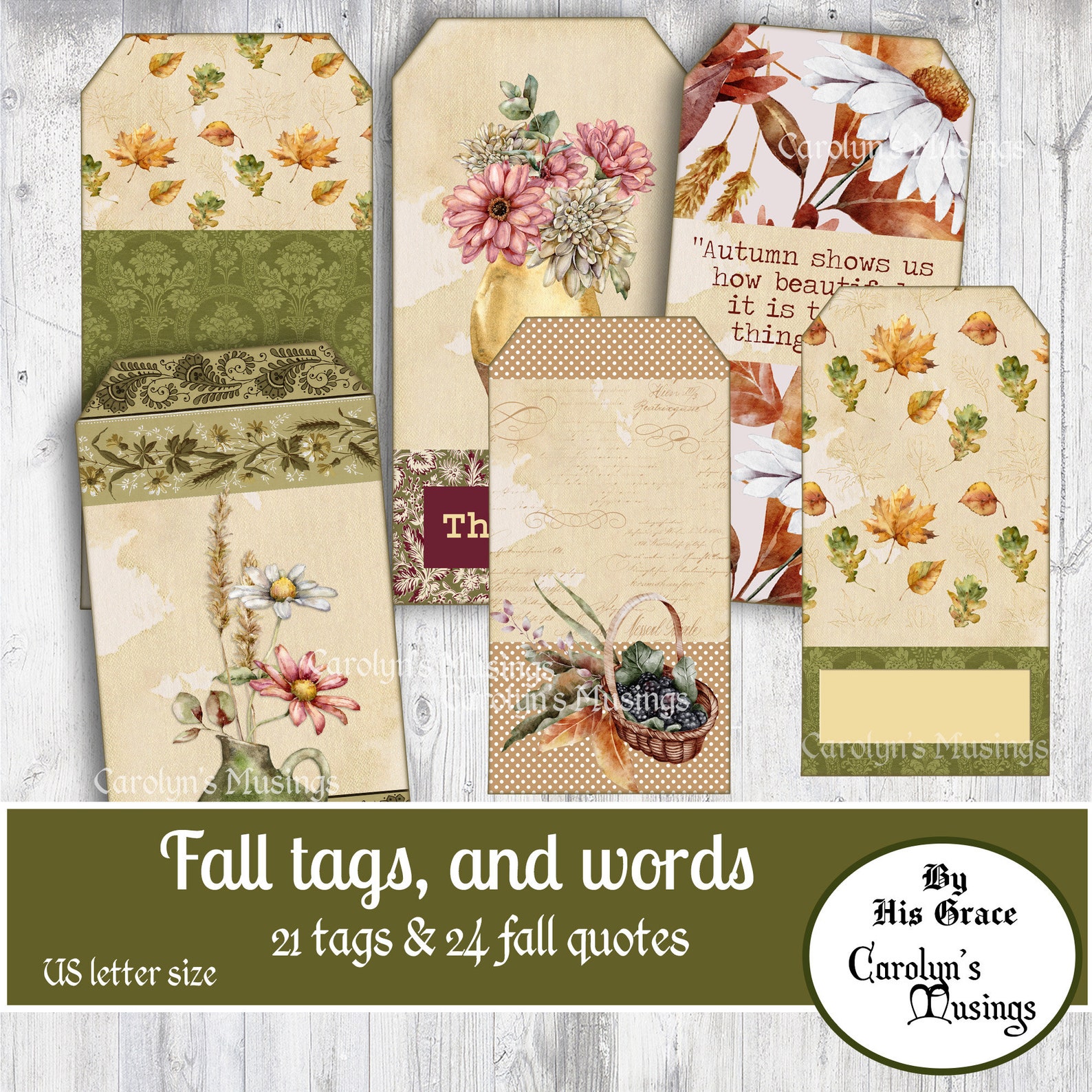 Autumn Tags Fall Quotes Junk Journal Printable Fall - Etsy