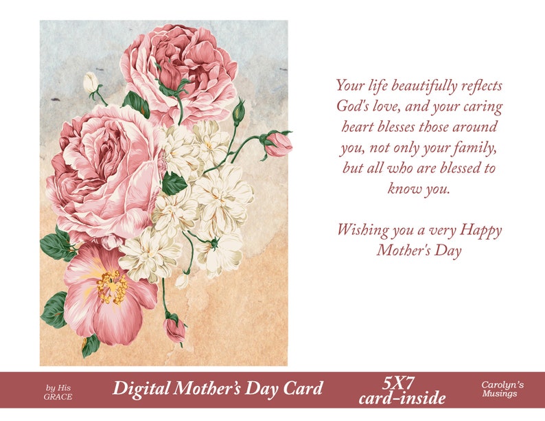 Christian Mother's Day Card, Watercolor Roses (printable PDF) - Etsy