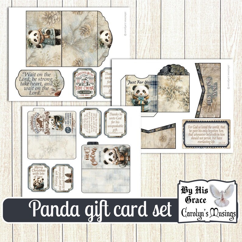 Panda Christmas Gift Card Holder Set | Printable Gift Box (digital ...