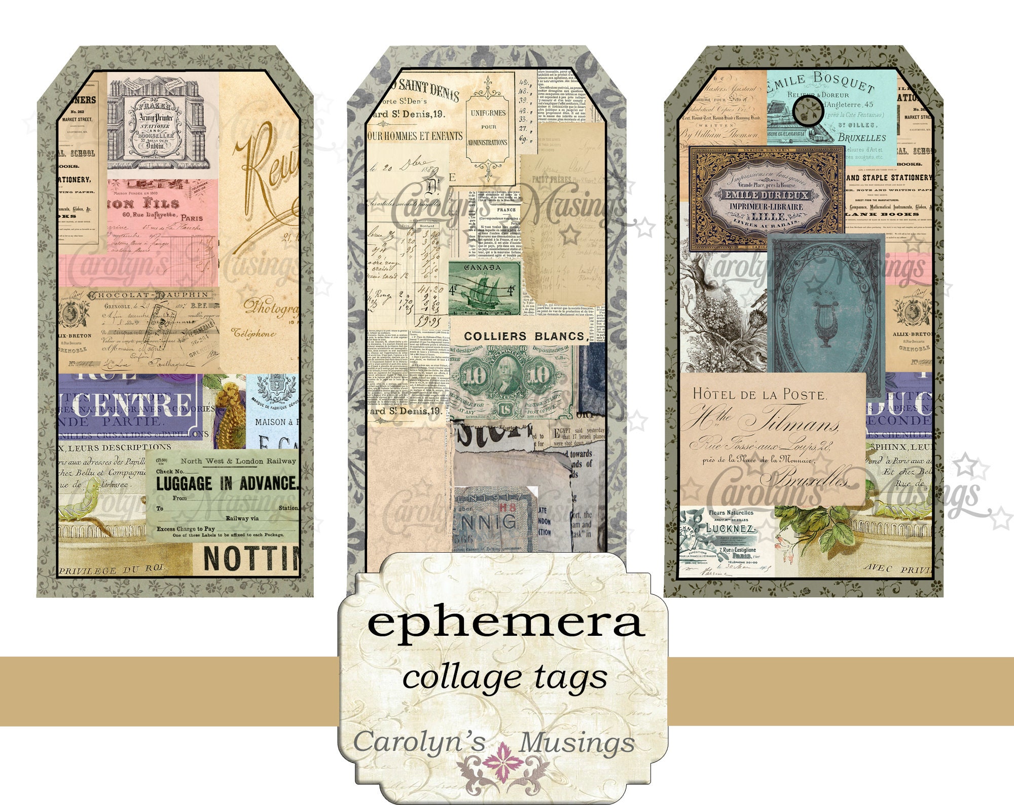 Junk Journal Kit Printable Vintage Collage Tags Vintage - Etsy