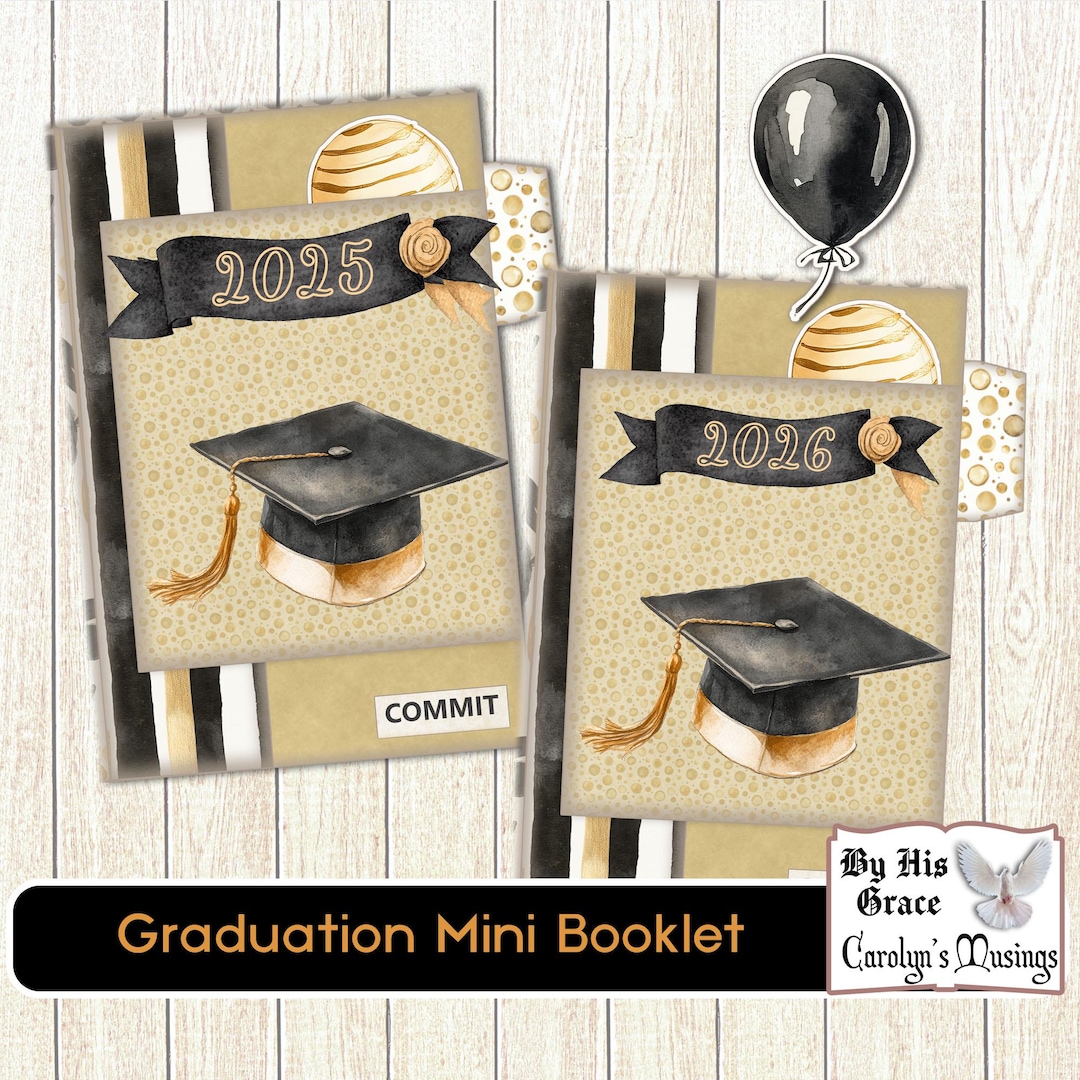 Junk Journal Graduation Mini Booklet, 2025, 2026, Black Gold DIY ...