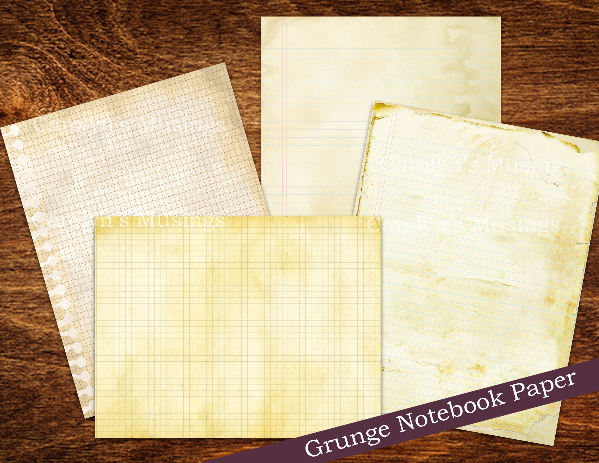 Grunge Notebook Paper Printable, Vintage Lined Paper (digital Download ...