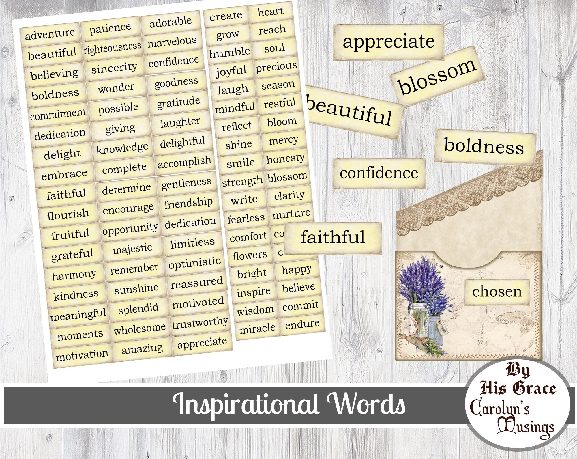 Inspirational Words for Junk Journal, Shabby Chic Ephemera (digital ...