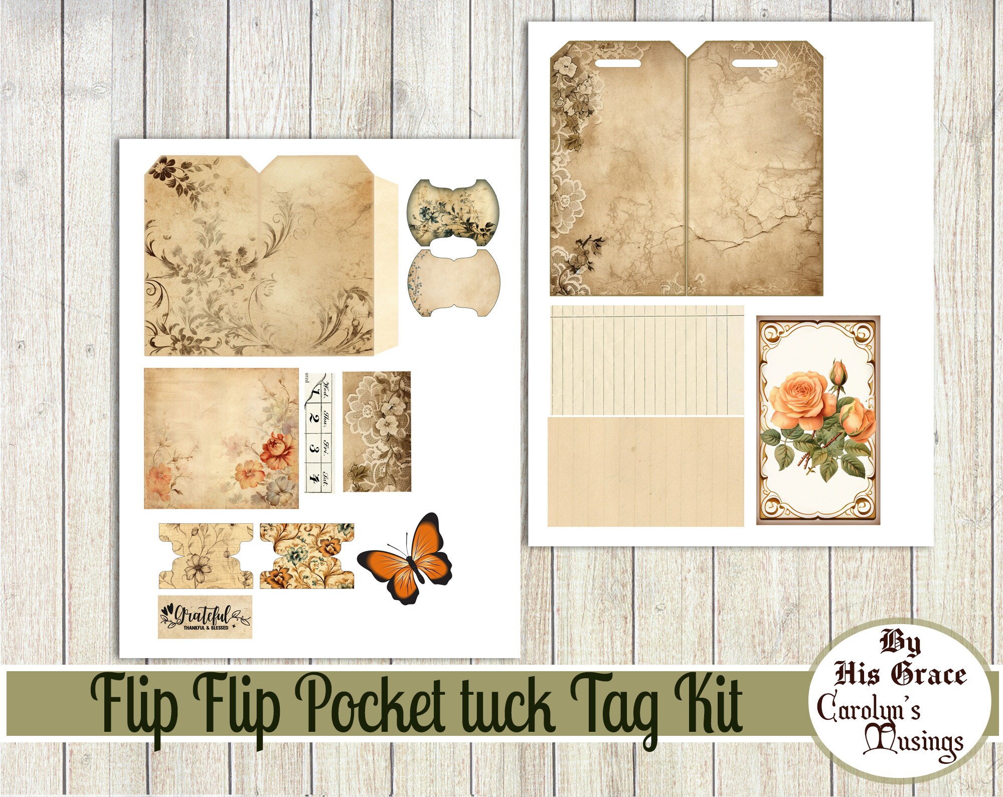 Vintage Layered Tag Builder Kit: Junk Journal Embellishments (digital ...