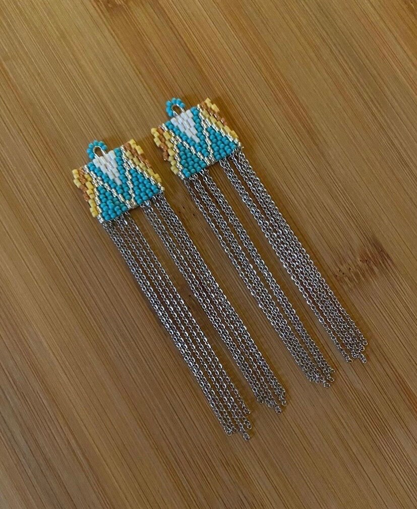 Blue and Tan Ladder Stitch Earrings - Etsy