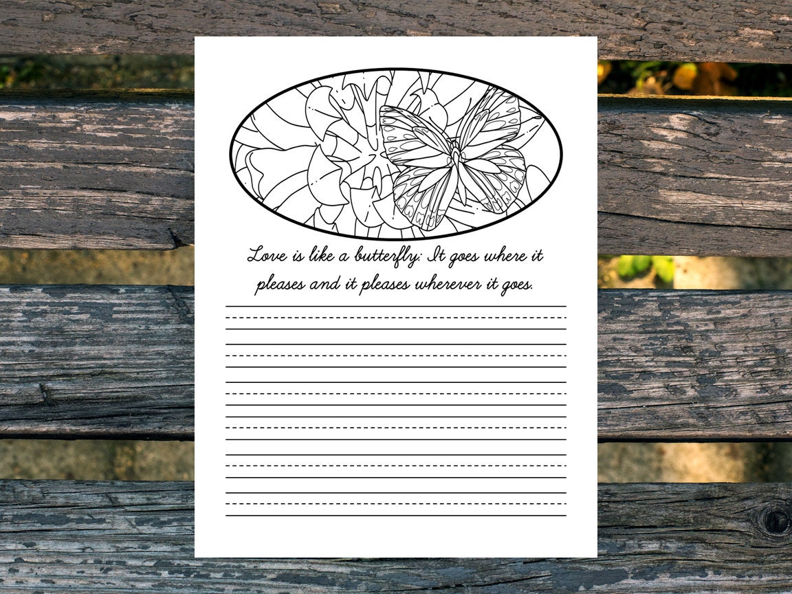 English Copywork and Color Butterfly - Etsy