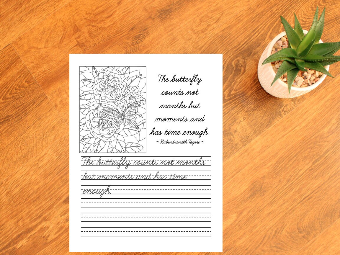 English Copywork and Color Butterfly - Etsy