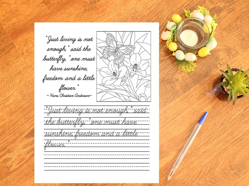 English Copywork and Color Butterfly - Etsy