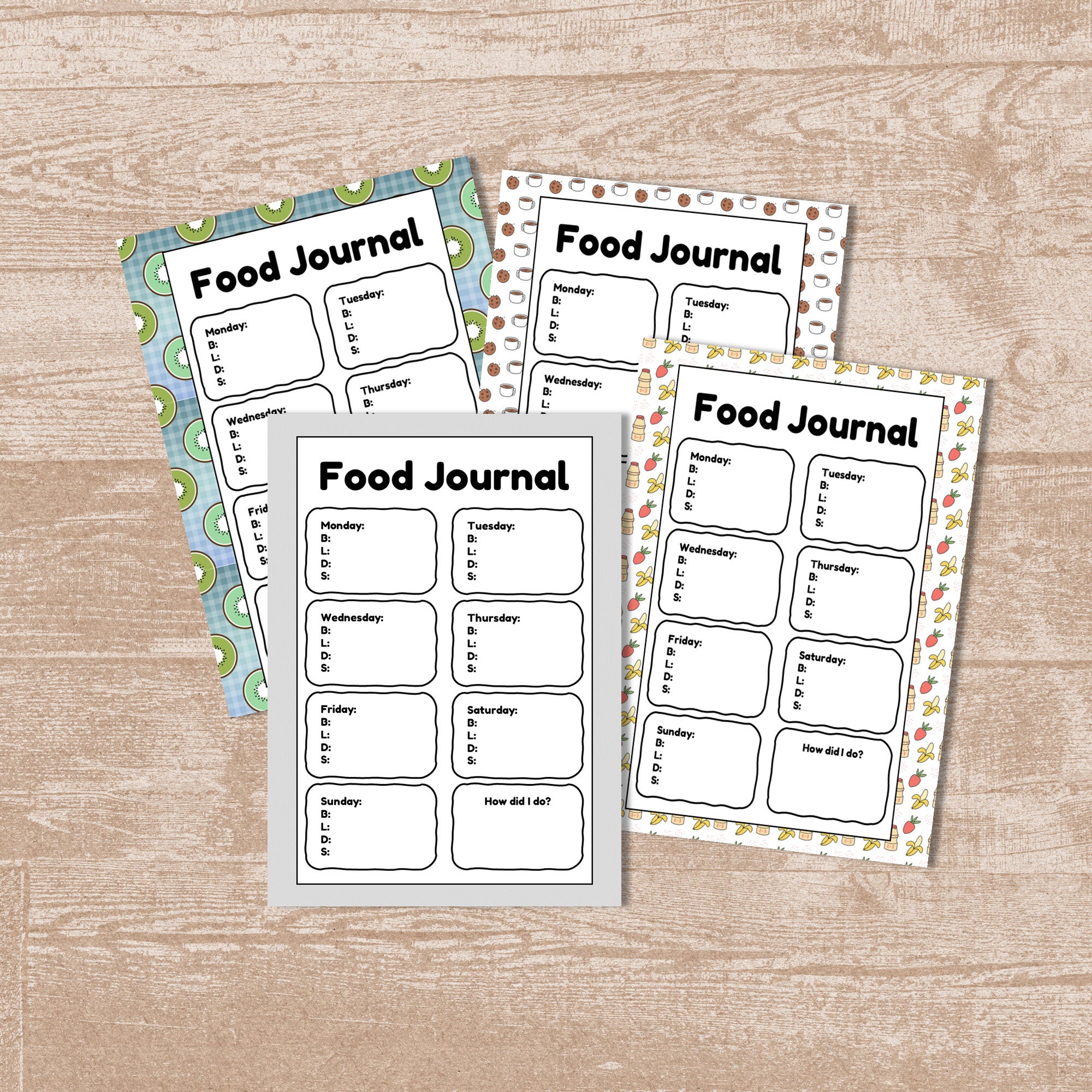 Food Log Food Tracker Meal Tracker Meal Log 8 Different Backgrounds - Etsy