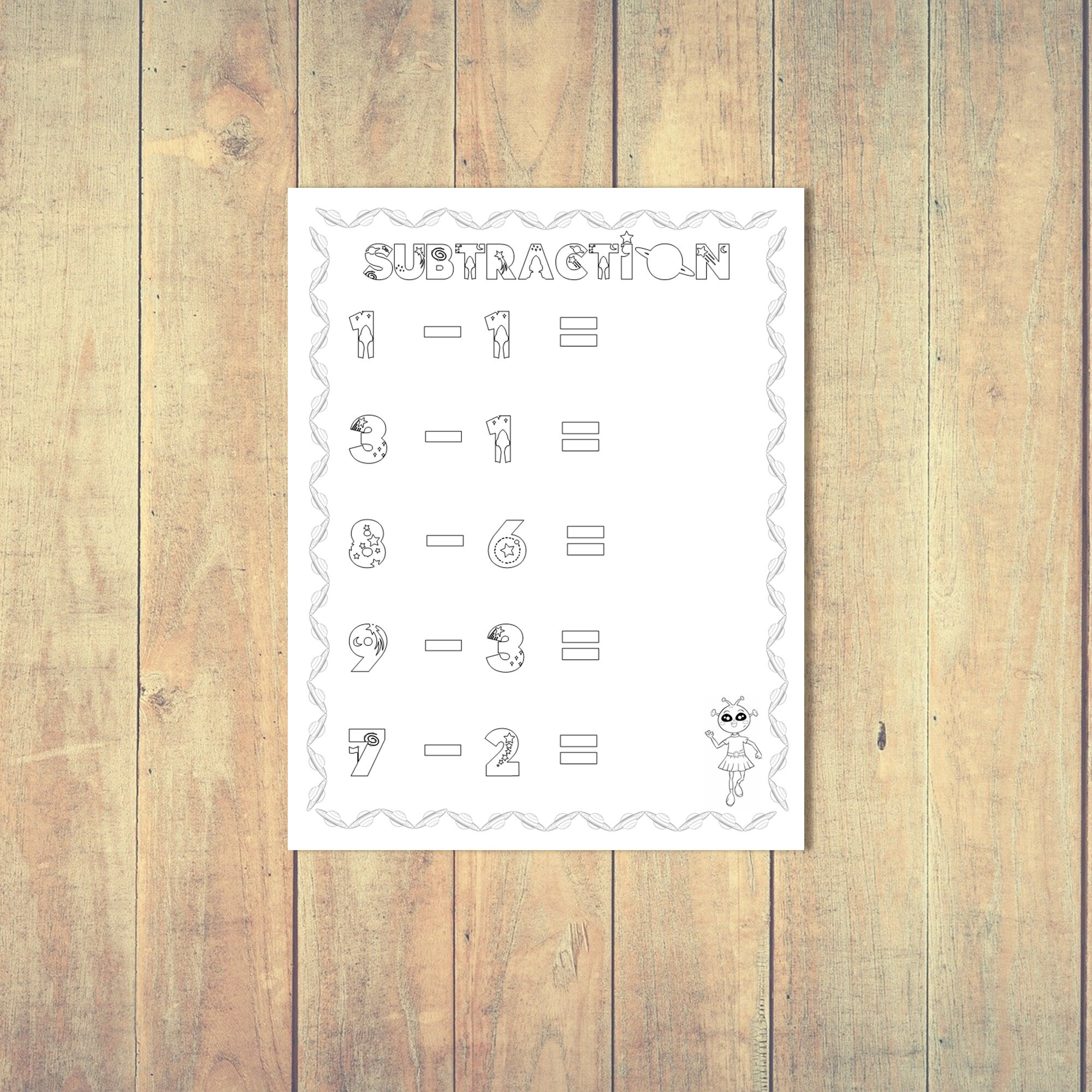 10 Kindergarten/elementary School Math Worksheets: Subtraction of One ...