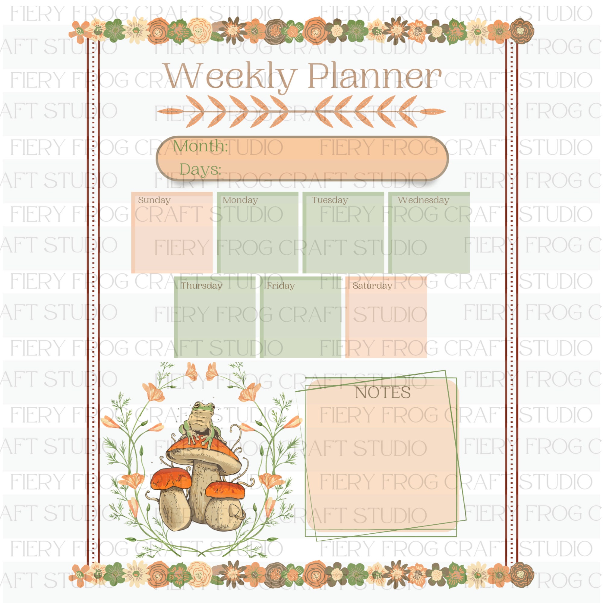 Weekly Planner Digital File, 52 Printable Cottagecore, Animals, Sea ...