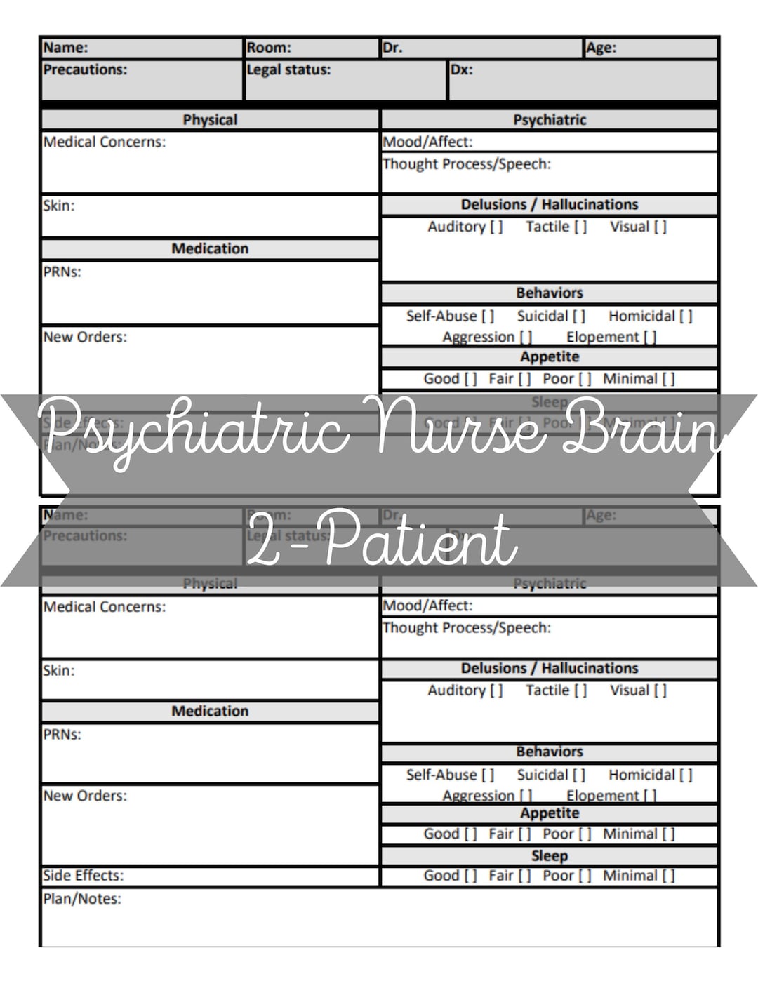 Mental Health Report Sheet 2 Patient Psych Nurse Brain Printable Pages ...