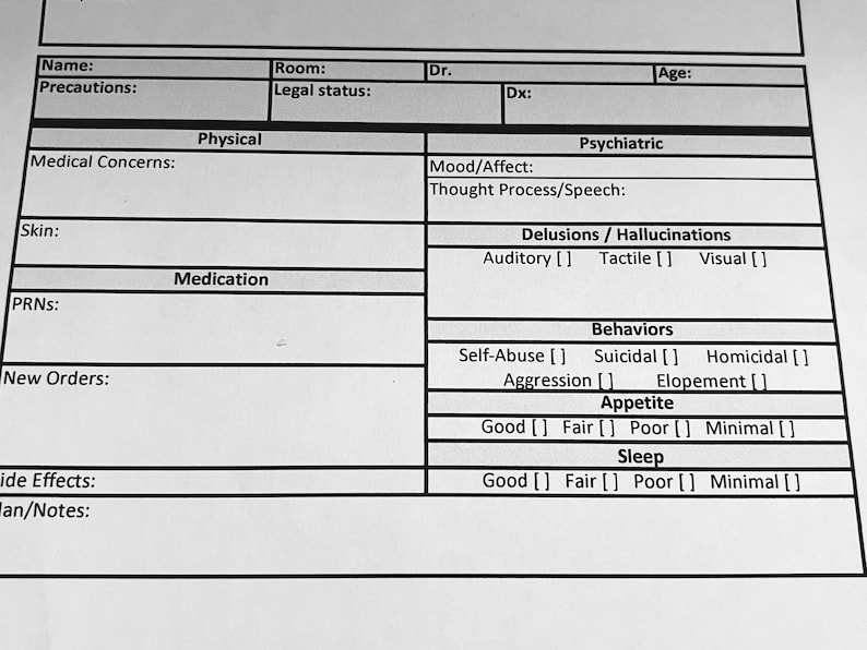 Psychiatric Nurse Report Sheet, Mental Health SBAR (printable Pages) - Etsy