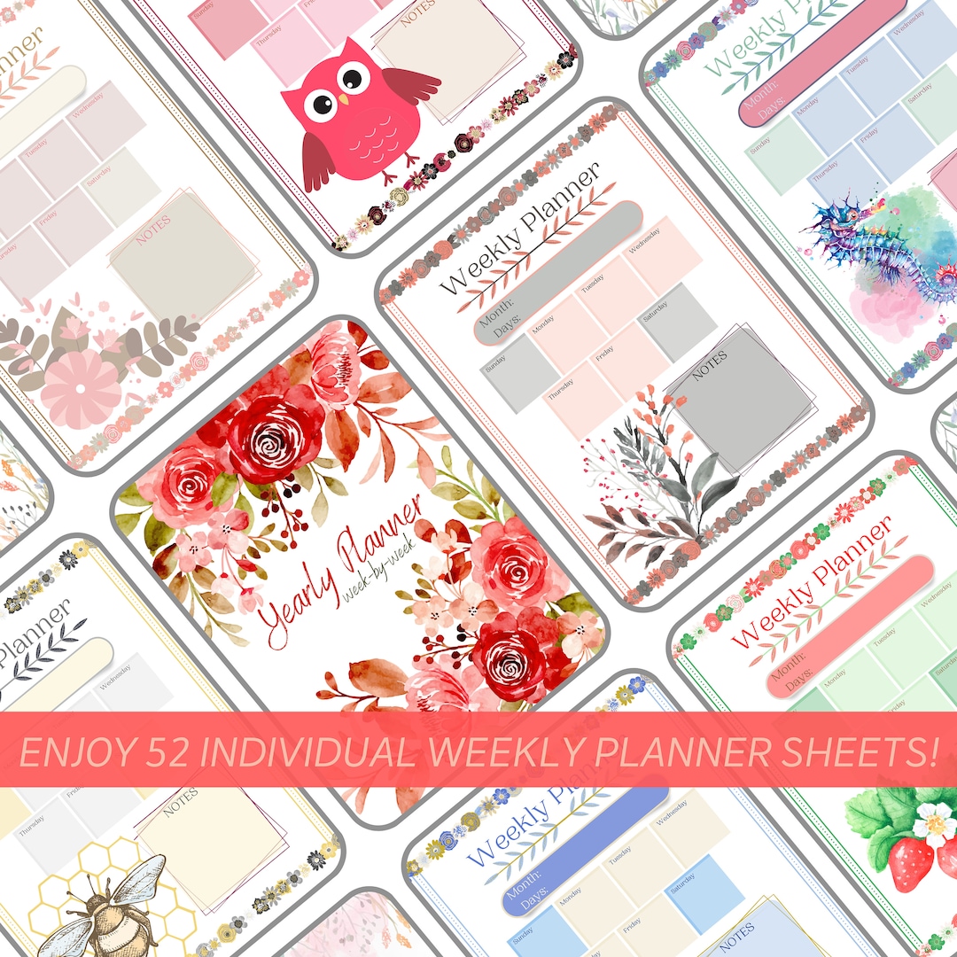 Weekly Planner Digital File, 52 Printable Cottagecore, Animals, Sea ...