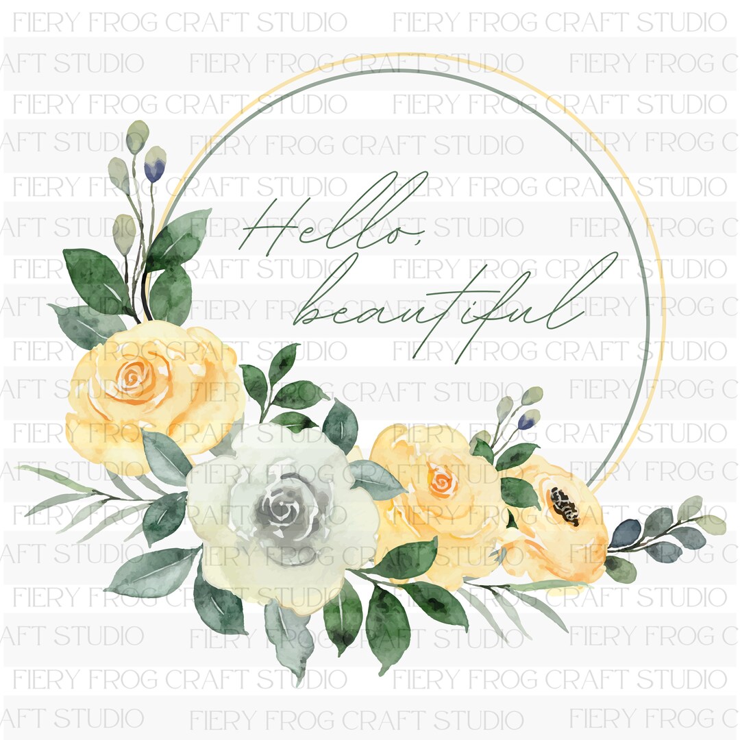 Hello Beautiful Png Yellow Rose Geometric Floral Print Farmhouse Style ...