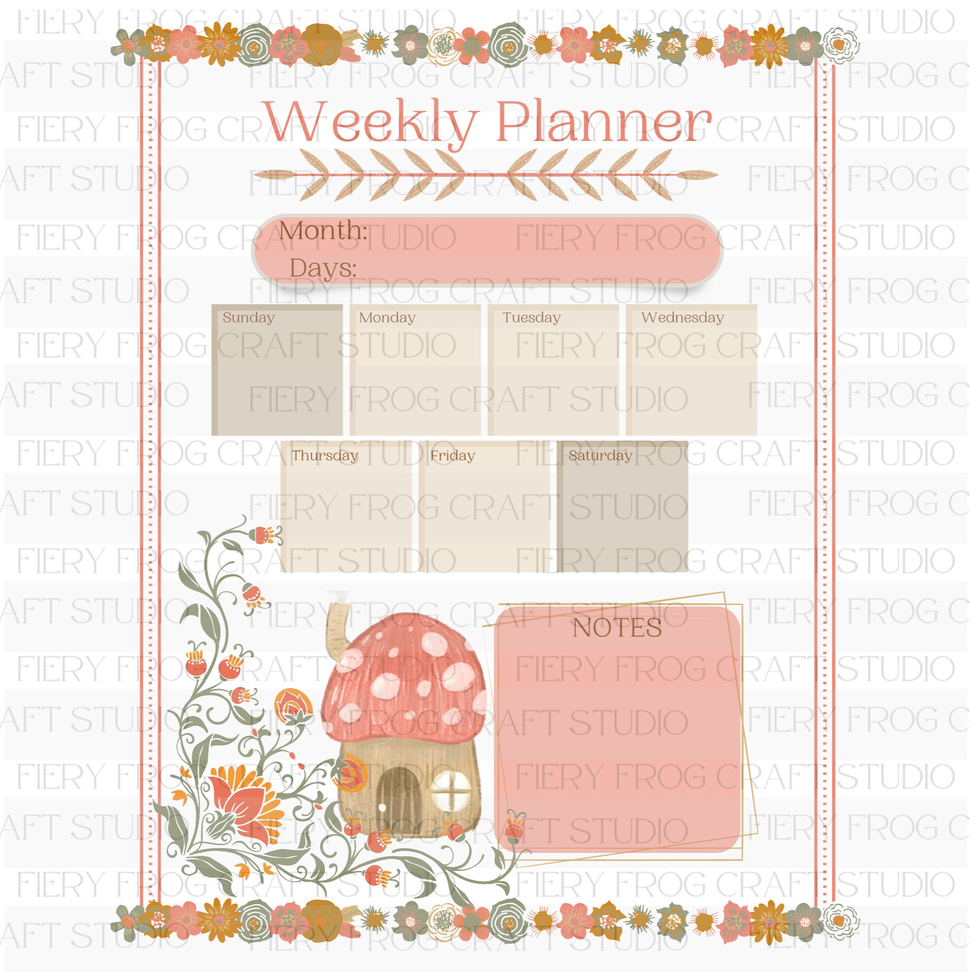 Weekly Planner Digital File, 52 Printable Cottagecore, Animals, Sea ...
