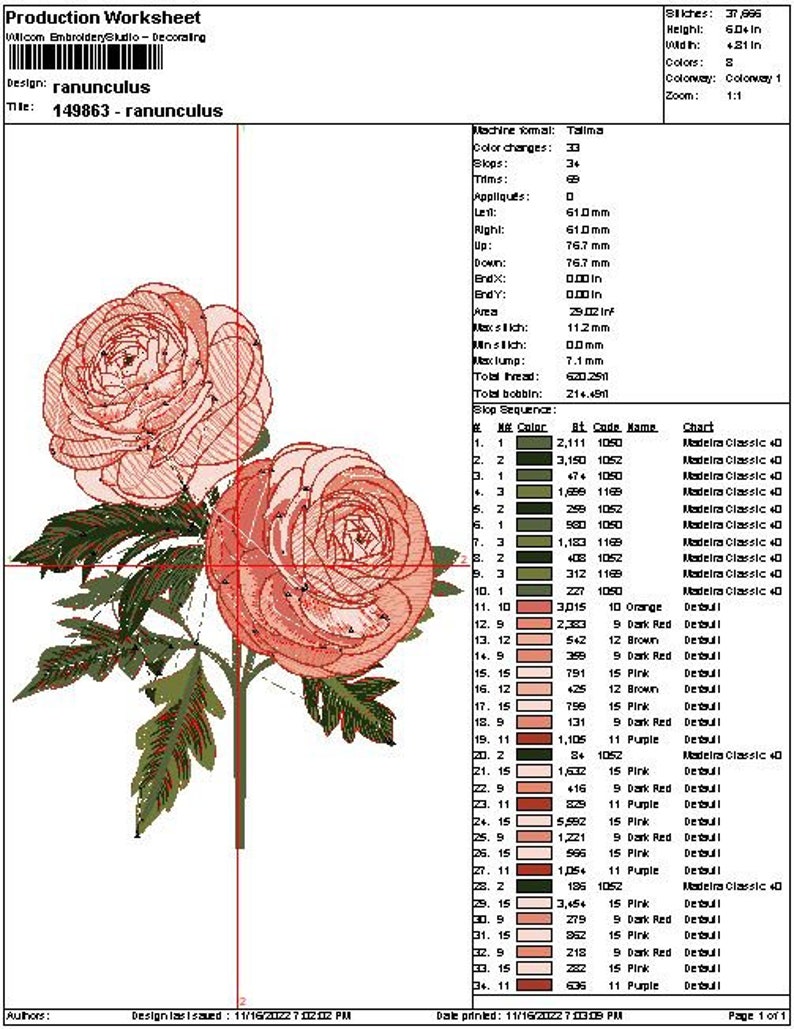 Ranunculus Embroidery Design __ Instant Download __ Pink Ranunculus ...
