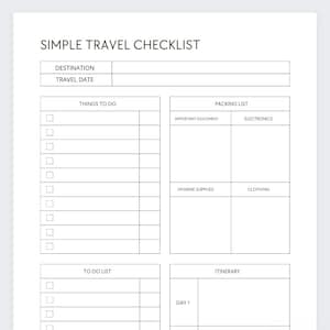 Simple Travel Checklist,essential Travel Planner,packing List,travel ...