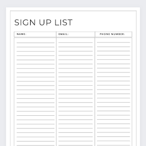 Sign up Sheet,event Planner,sign up List,event Planning,contact ...
