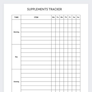 Supplement Tracker,dietary Supplement Log,supplement Tracker Printable ...