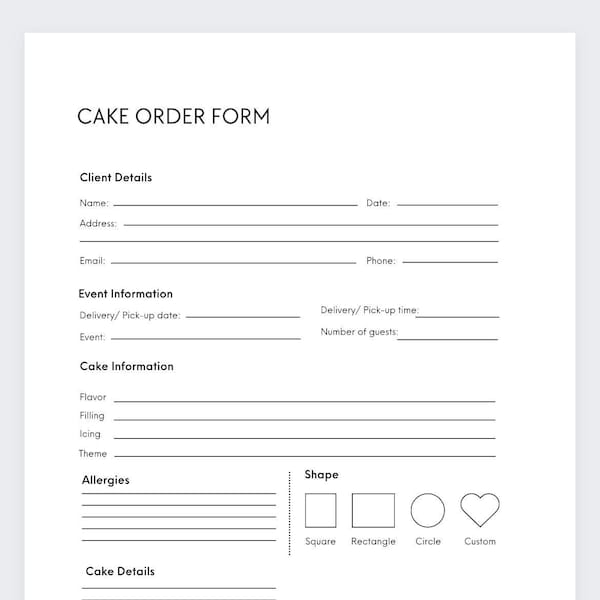 Bakery Order Form - Etsy