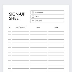 Sign up Sheet,registration Form,contact Details Tracker,sign up Form ...