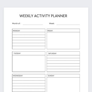 Weekly Activity Planner,productivity Planner,week in the Life ...