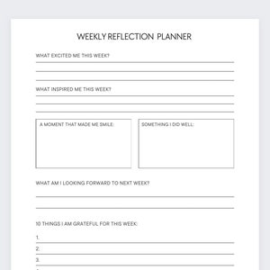 Weekly Reflection Planner,weekly Review, Weekly Reflection, Weekly ...