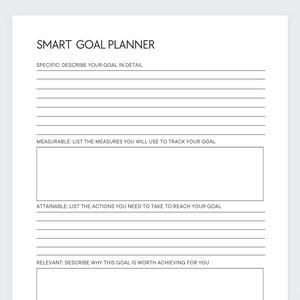 Smart Goal Planner,organizer Pages,goal Tracker,goal Planning Worksheet ...