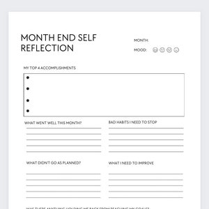 Month End Self Reflection Planner,monthly Reflection Journal,personal ...