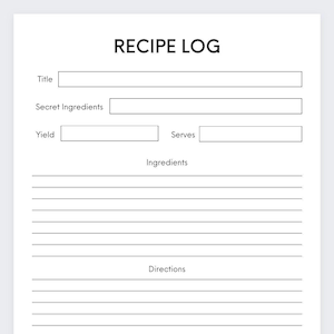 Recipe Log,recipe Template,recipe Planner,recipe Tracker,recipe ...