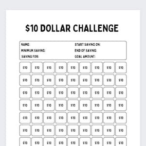 10 Dollar Saving,printable Savings Challenge,savings Tracker,savings ...