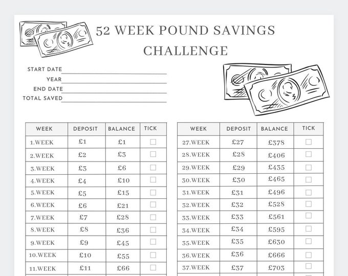 Individual Laminated Pink Savings Challenge | 500, 1000, 5000, 52 Week ...