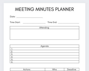 Meeting Minutes Printable Template - Etsy