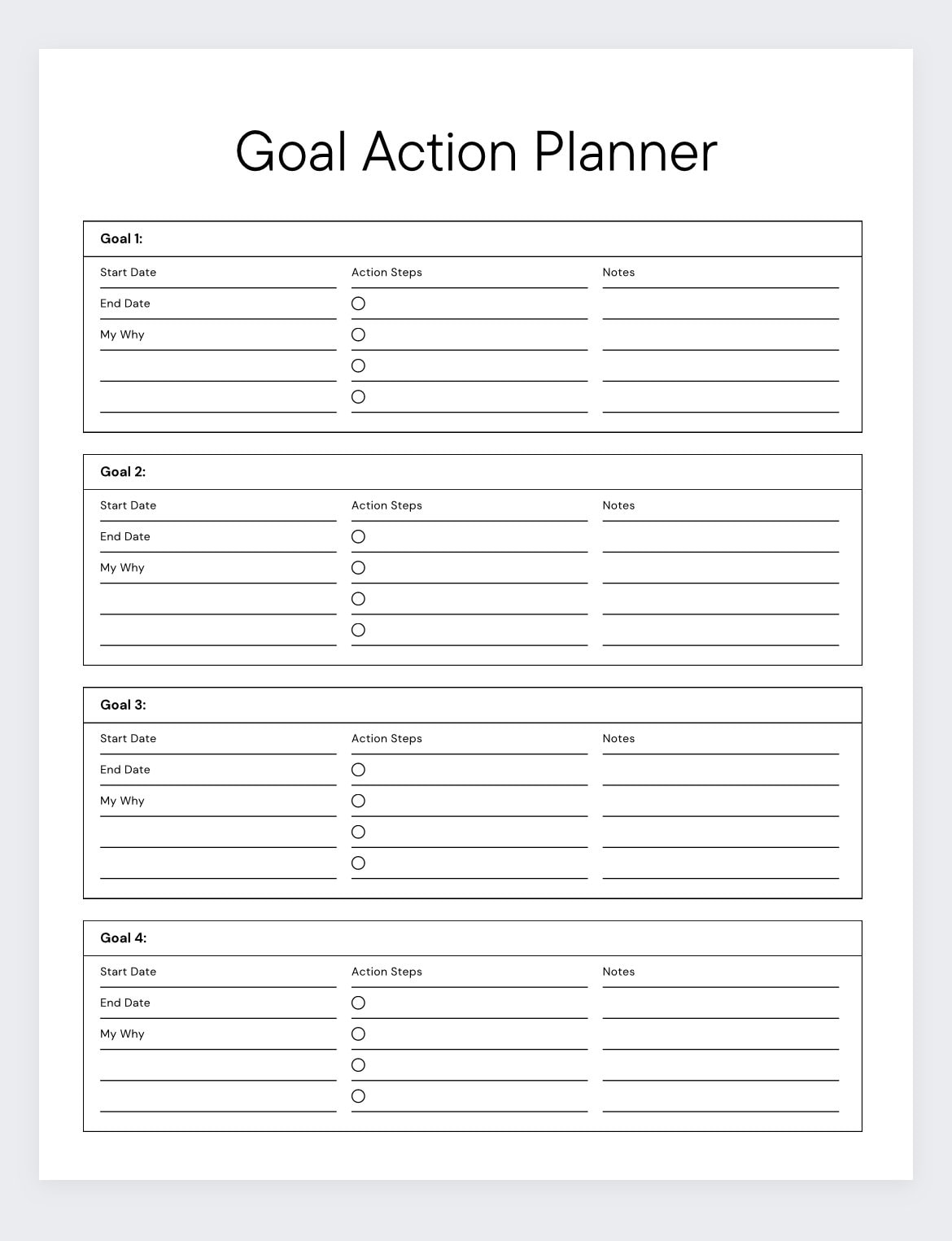 Goal Action Planner,action Planner Template,2026 Goal Planner,goa ...