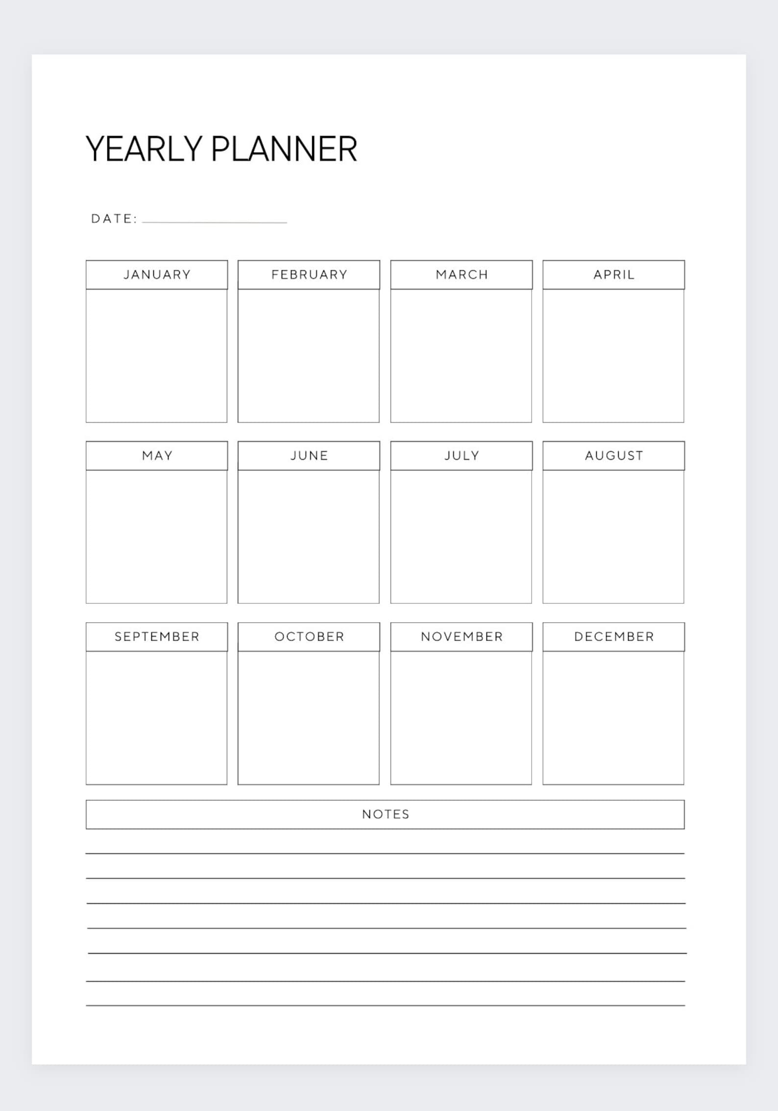 Yearly Planner,year at a Glance,new Year Goals,yearly Organiser,yearly ...