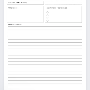 Meeting Notes Planner,meeting Minutes,work Planner,meeting Tracker ...