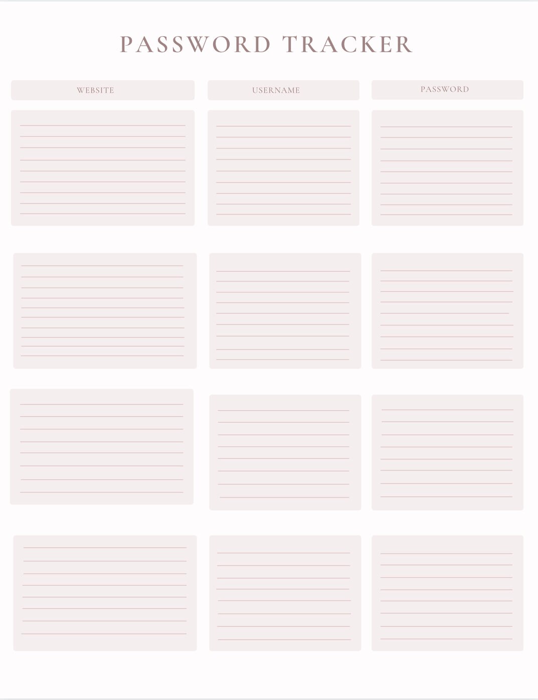 Pale Pink Password Keeper: Printable Password Log (digital Download) - Etsy