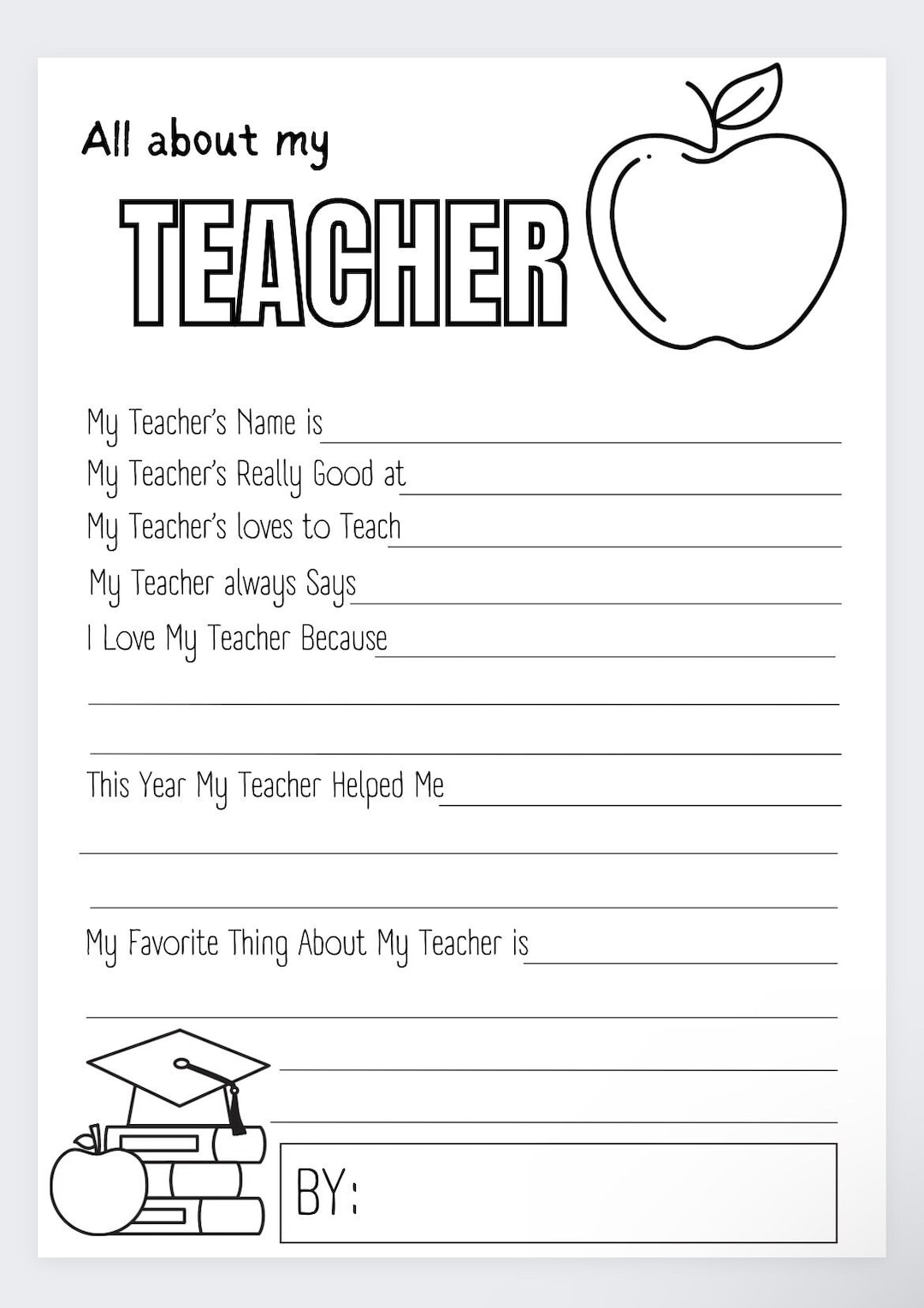 All About My Teacher Printable: Teacher Appreciation Coloring Page (PDF ...