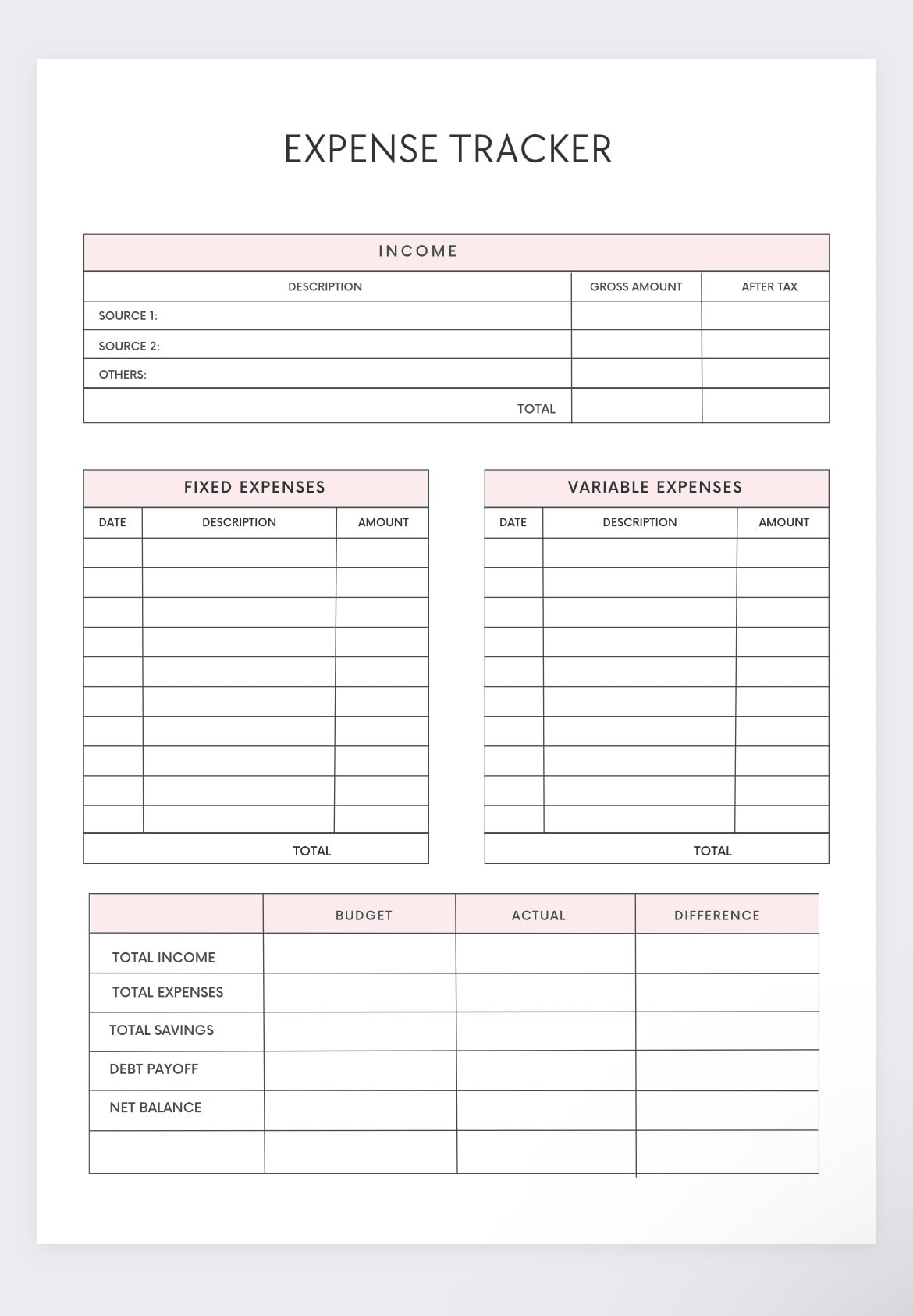 Pink Expense Tracker Template,budget Planner,financial Organizer ...