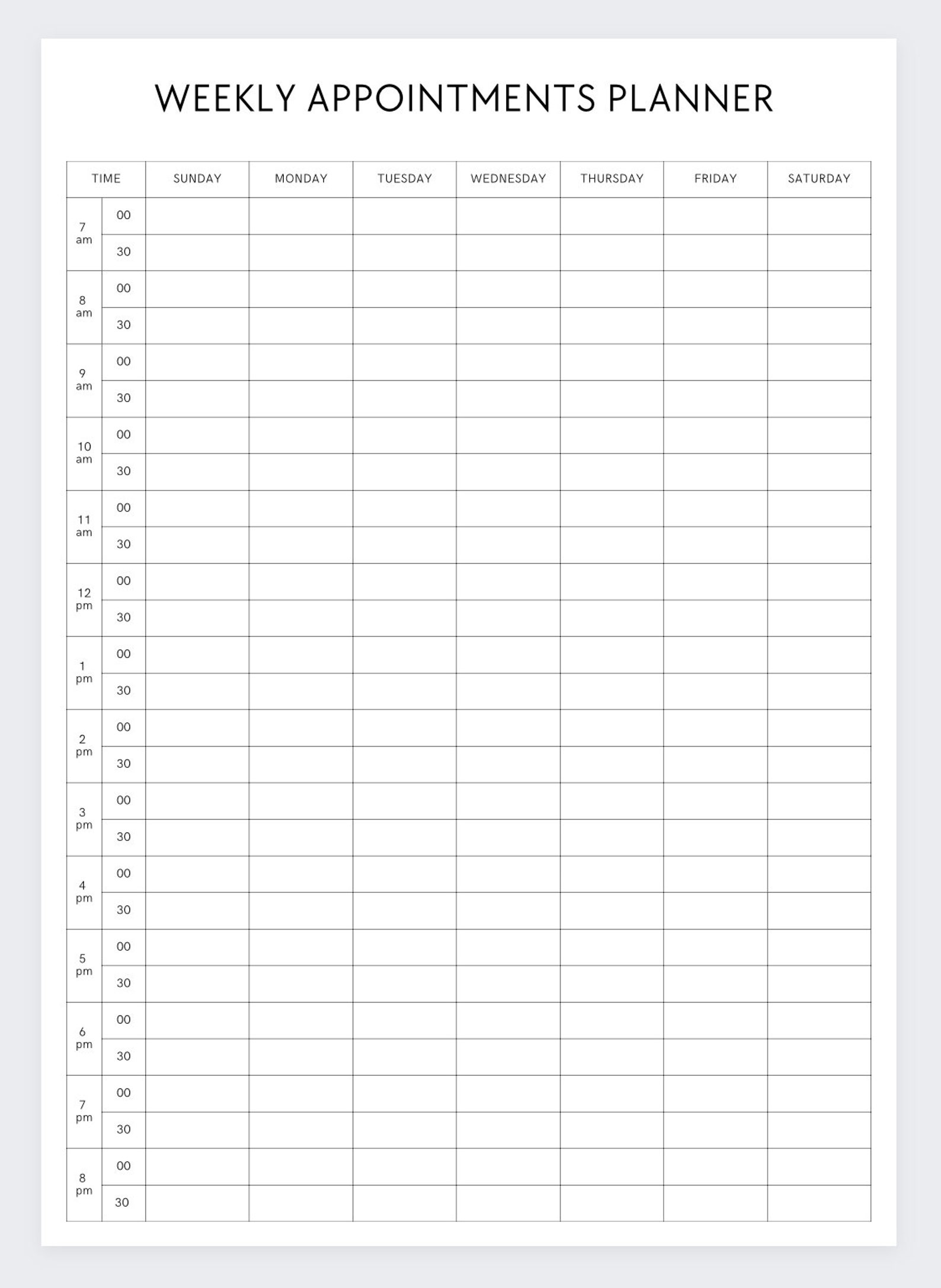 Weekly Appointment Planner,appointment Week,appointment Log,weekly ...