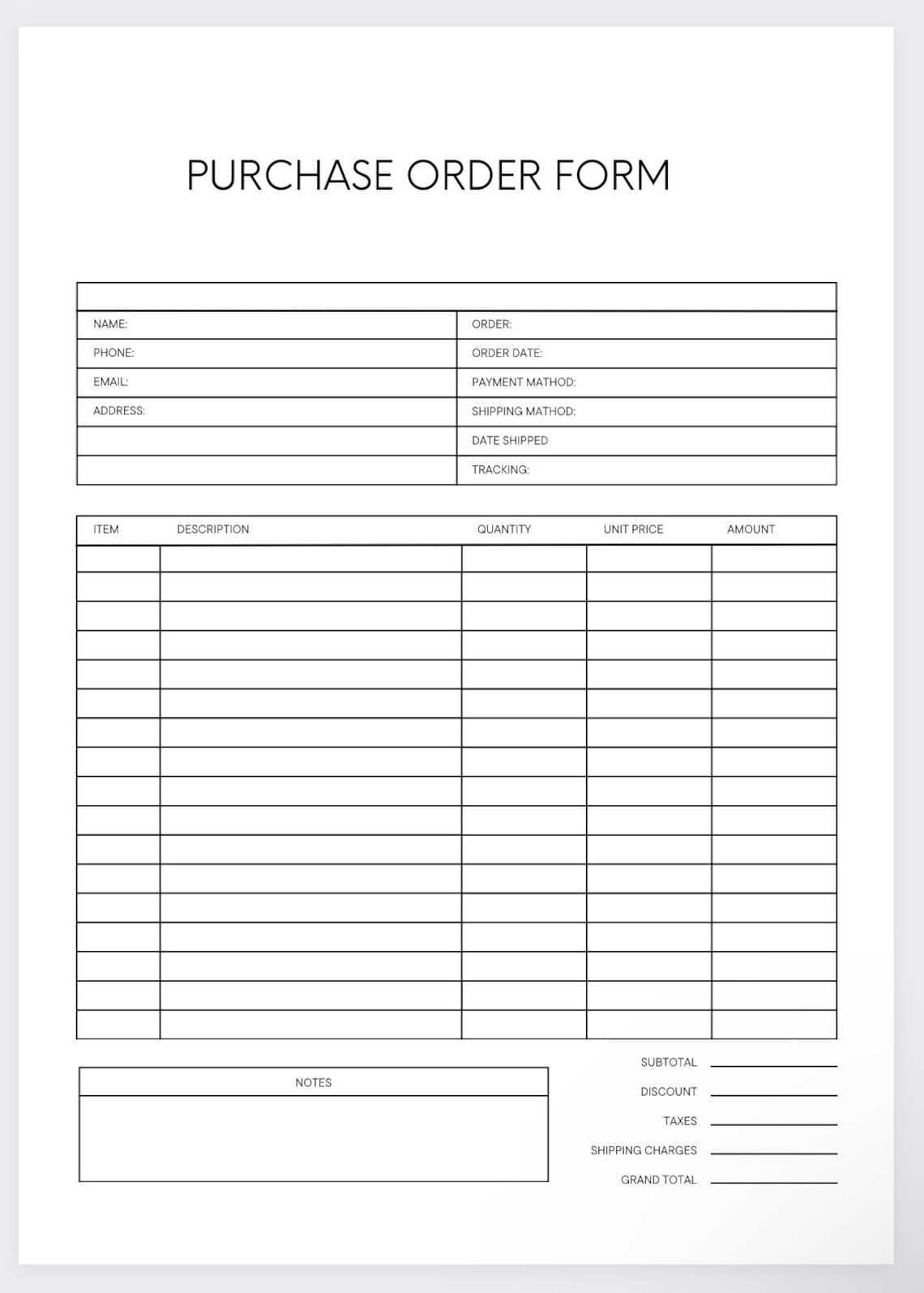Purchase Order Formorder Form Templatesmall Business - Etsy