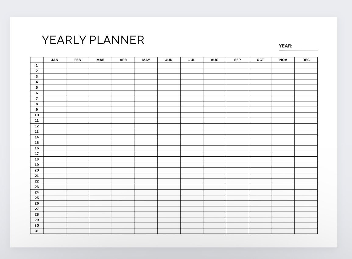 Yearly Planner,yearly Planner Printable,annual Planner Template ...