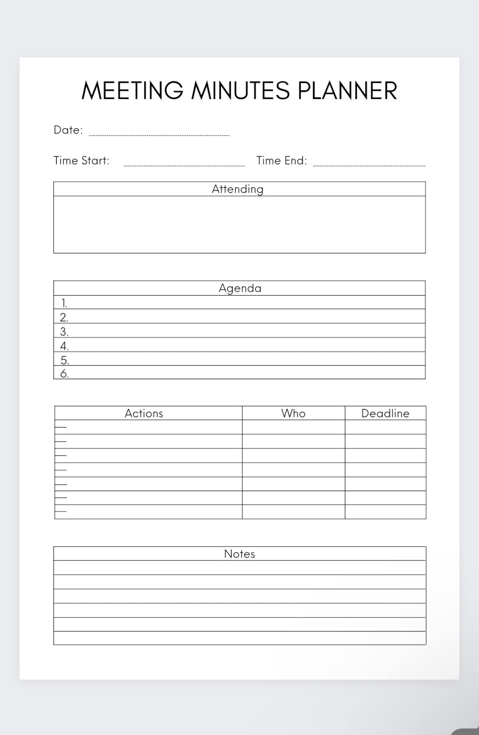 Meeting Notes Planner,meeting Minutes Template,project Planner,office ...